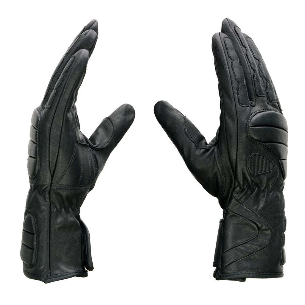 Men's Black Leather Gauntlet Racing Motorcycle Hand Gloves with Wrist ...