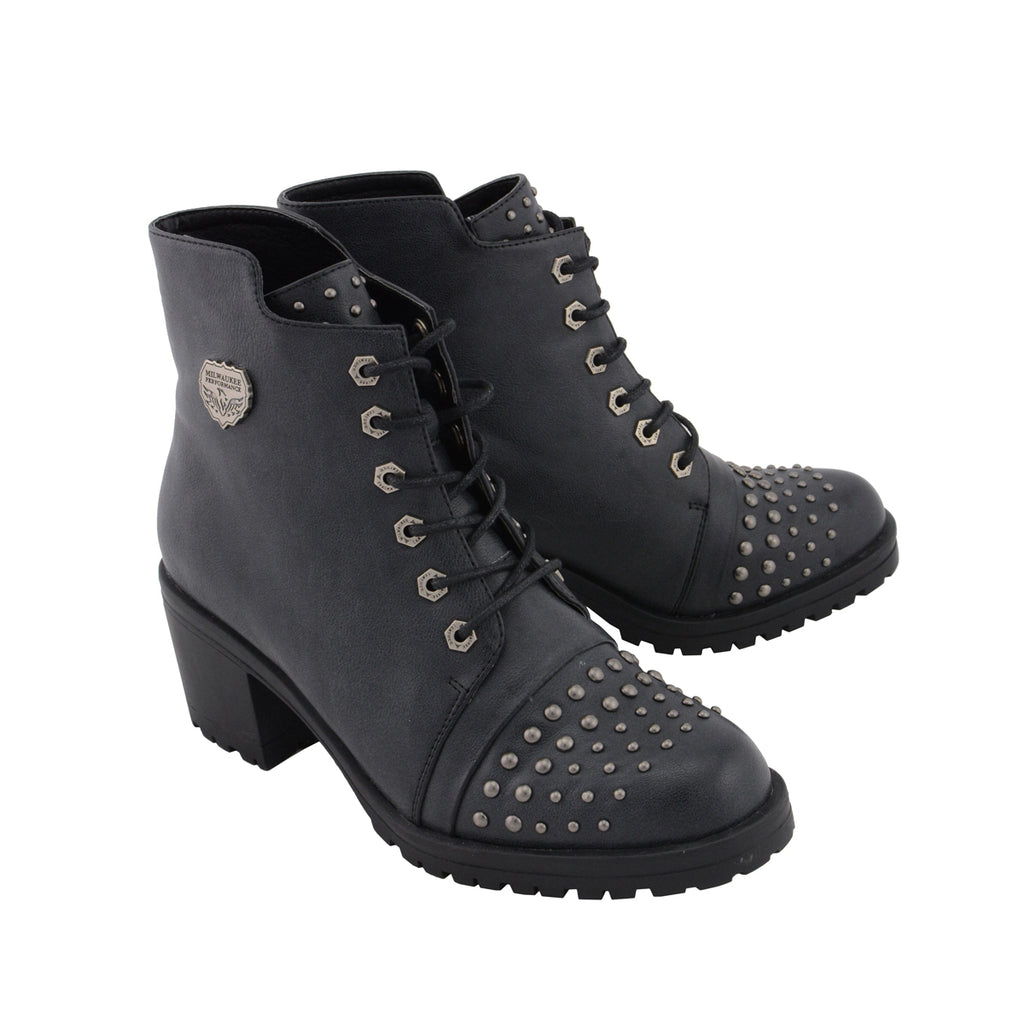 Womens Distress Black Rocker Boot with Studded Instep – Bikers Gear Online